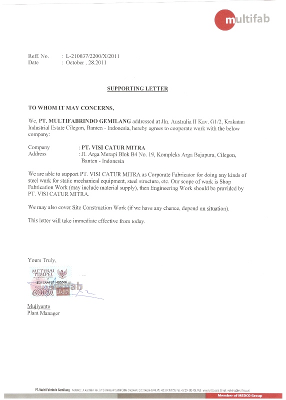 Company Support | PT.Visi Catur Mitra